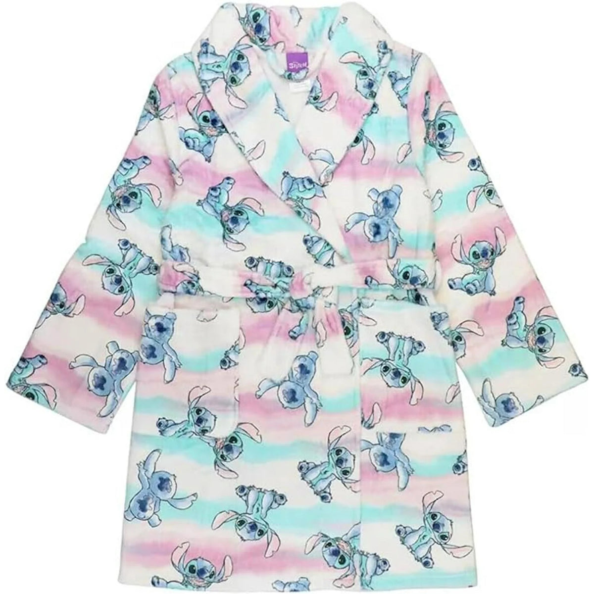 Disney Lilo & Stitch Girls Soft White Rainbow Bathrobe Robe House Coat ...